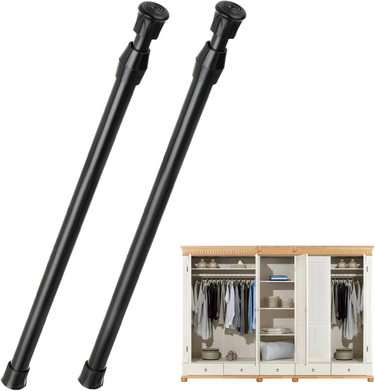 NAYAGOGO 2 PCS Black Tension Rods, 30-50cm Tension Cupboard Rods ...