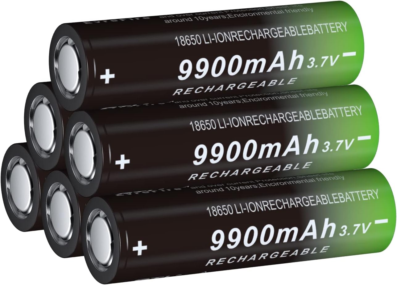 Amazon.com: DQGG 18650 Rechargeable Battery 6 Pack 3.7v 9900mAh Li-ion Batteries for Flashlight ...