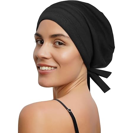 Amazon.com : Silk Satin Lined Bonnet Sleep Cap - Adjustable Stay on All ...