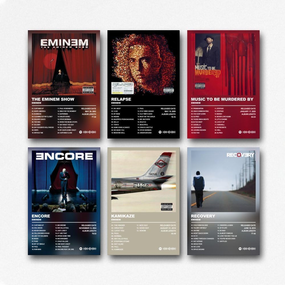 Shmaicheho Eminem Poster Set - 6 Canvas Wall Art, Music Album Art ...