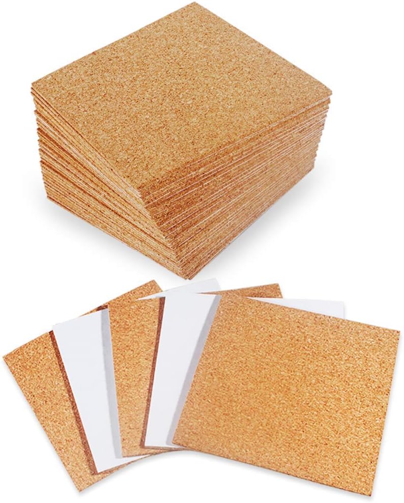 30 Pack Self-Adhesive Cork Squares 4” x 4” Cork Tiles Cork Backing ...