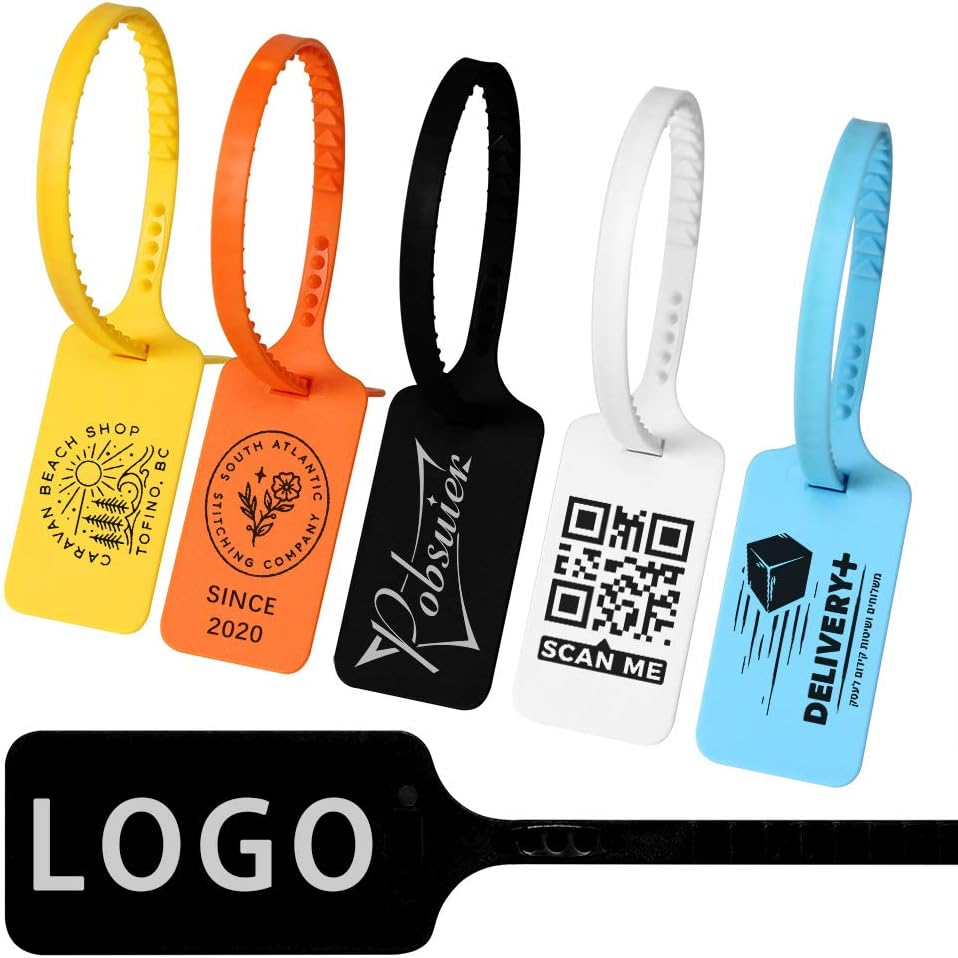 Pobsuier 100Pcs Custom Logo Tag Zip Ties Off Plastic Security White ...