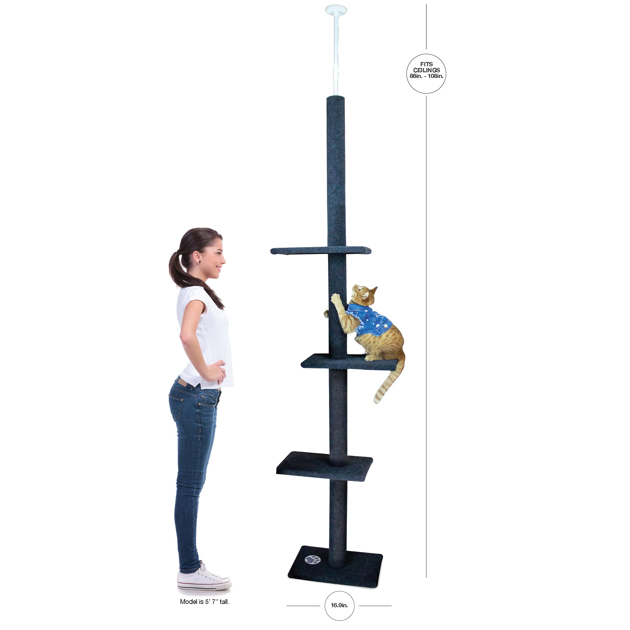 Cat Craft Three-Tier Cat Tree (90"-108") | Adjustable, Floor-to-Ceiling ...