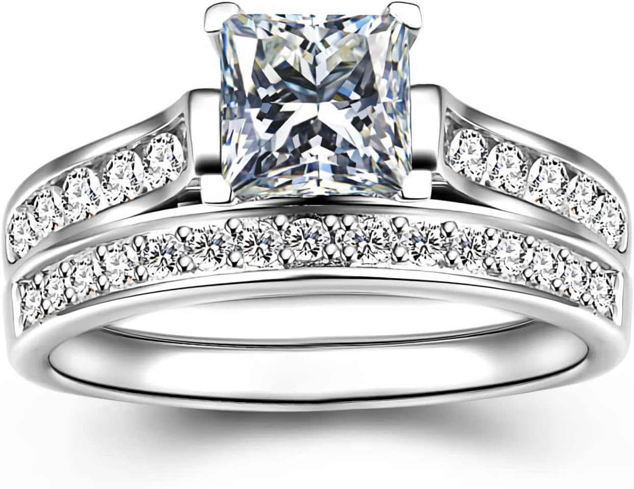 Amazon.com: 1.4CT Princess Cut Wedding Ring Sets 925 Sterling Silver ...