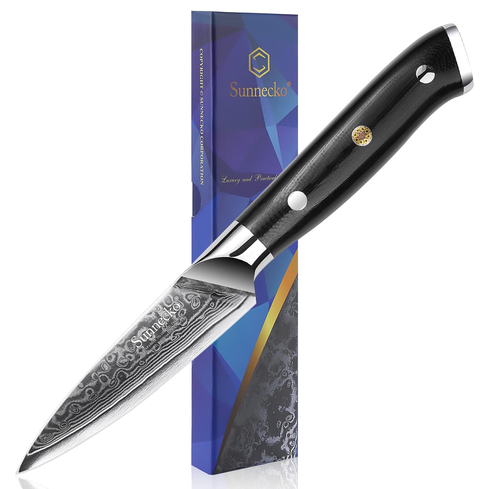 Sunnecko Kitchen Paring Knife 3.5 Inch Damasucs Paring Knife VG10 ...