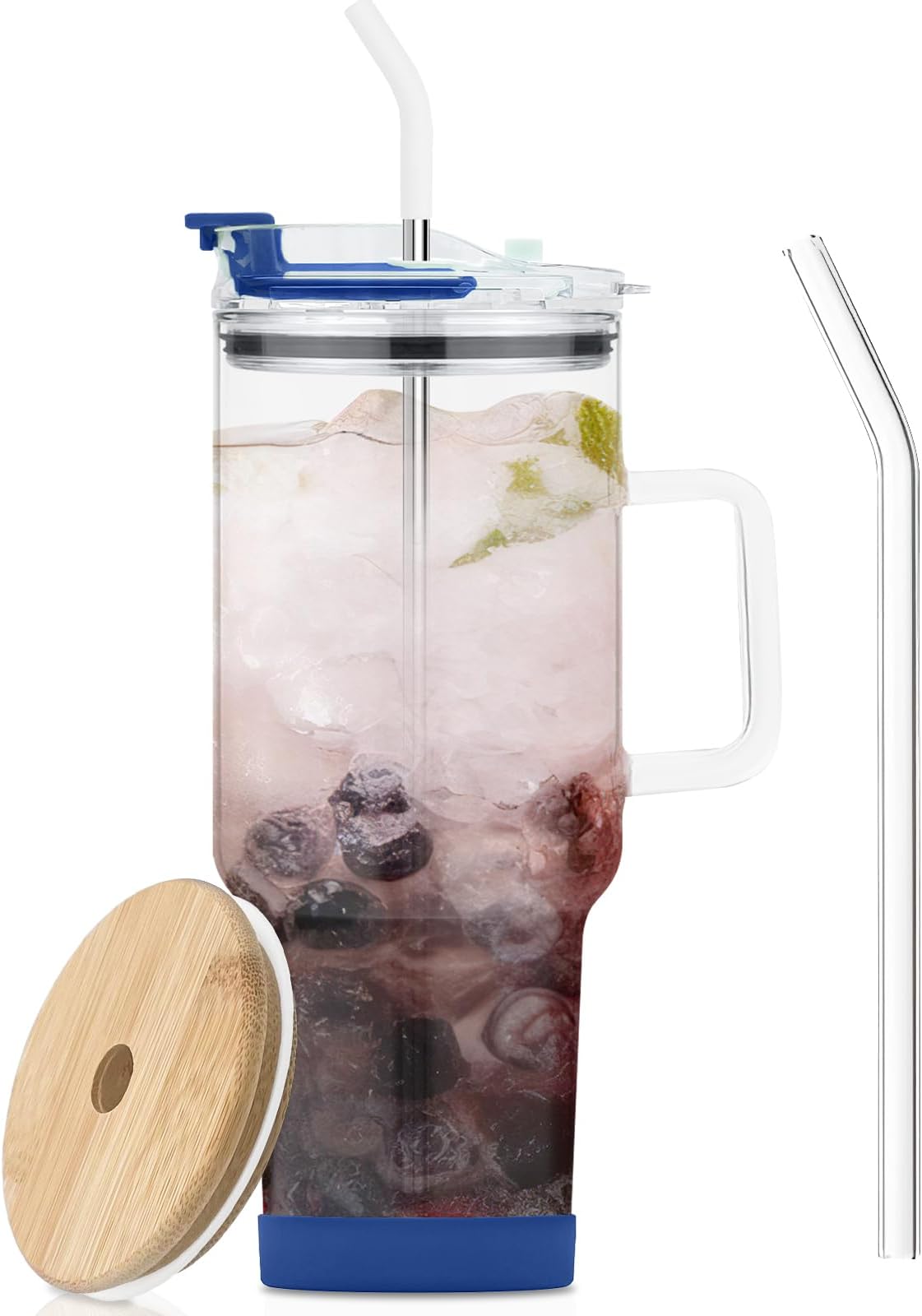 Amazon.com | ANOTION Glass Cups with Lids and Straws - 40 Oz Tumbler ...