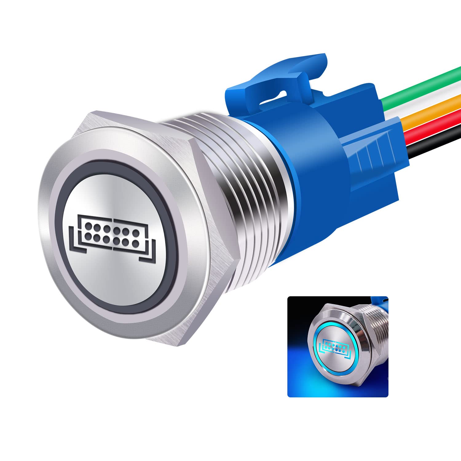 Snapklik.com : Mankk 19MM Push Button Switch Blue LED 12V ON Off ...