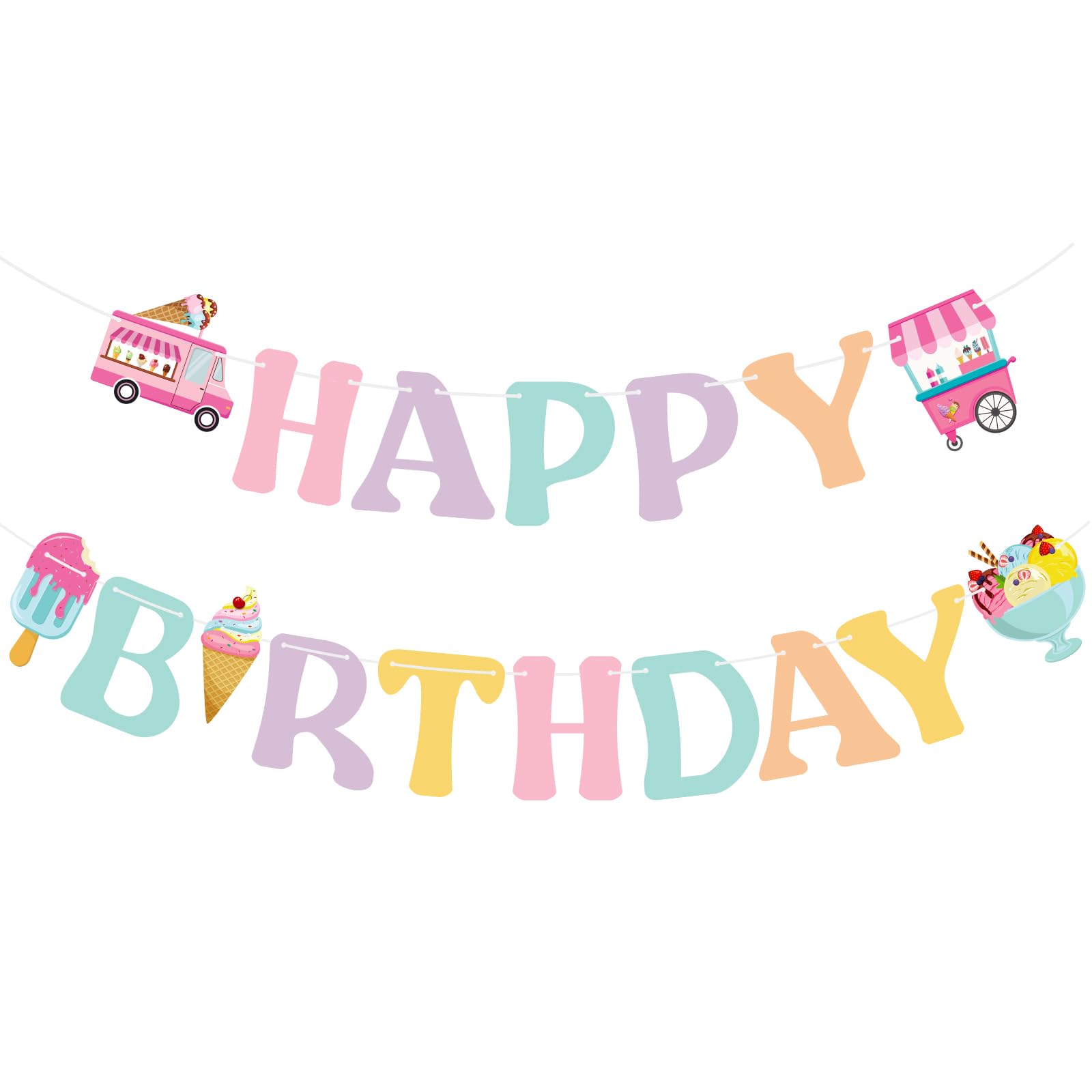 Amazon.com: Ice Cream Happy Birthday Banner - Colorful Ice Cream ...