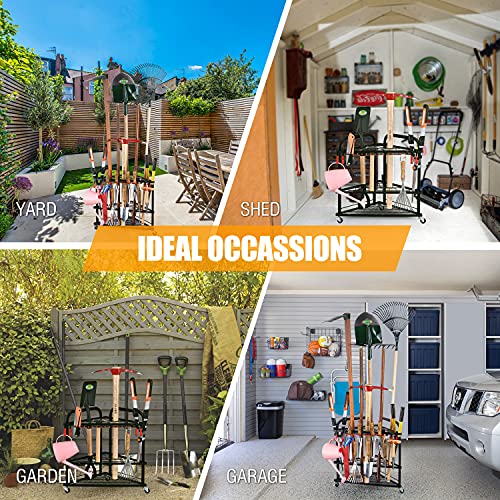 PLKOW Garden Tool Organizer with Wheels and Storage Hooks, Rolling ...