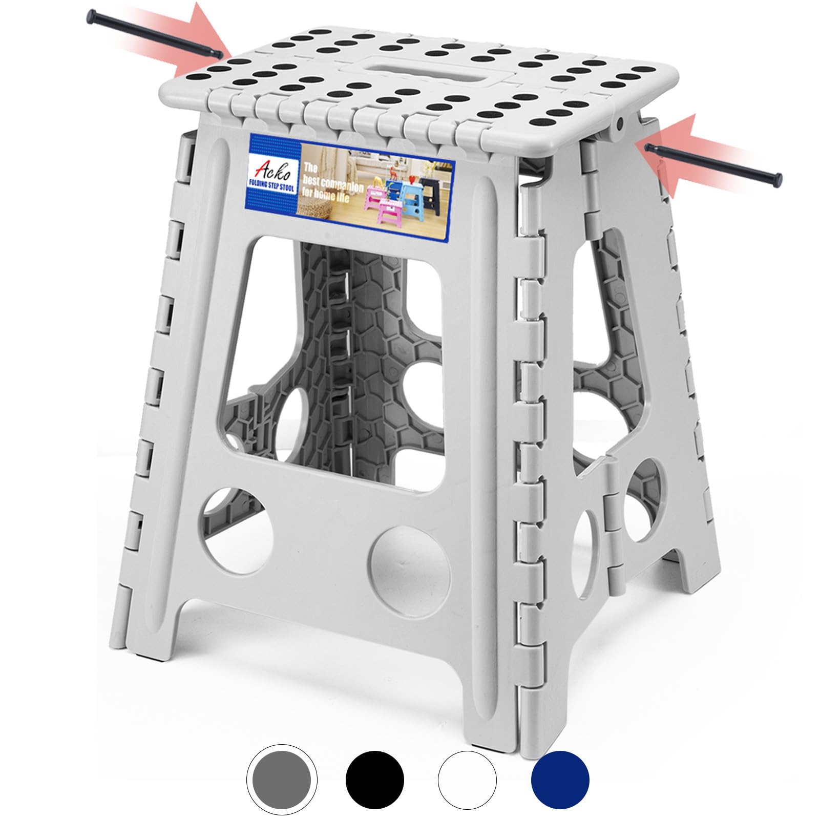 Amazon.com: ACKO Folding Step Stool Foldable 16 Inch Stool 400 lbs ...