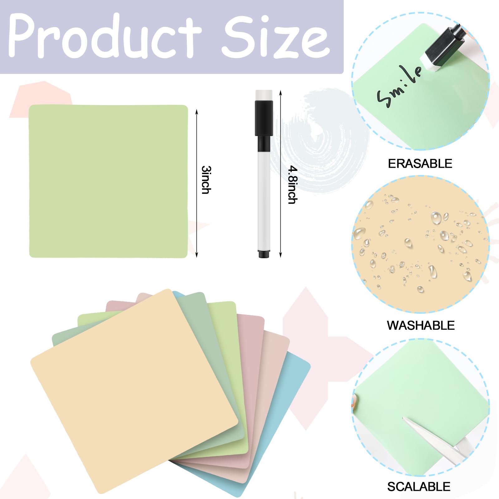 Snapklik.com : 24 Pcs Reusable Dry Erase Sticky Notes 3"x 3" Whiteboard ...