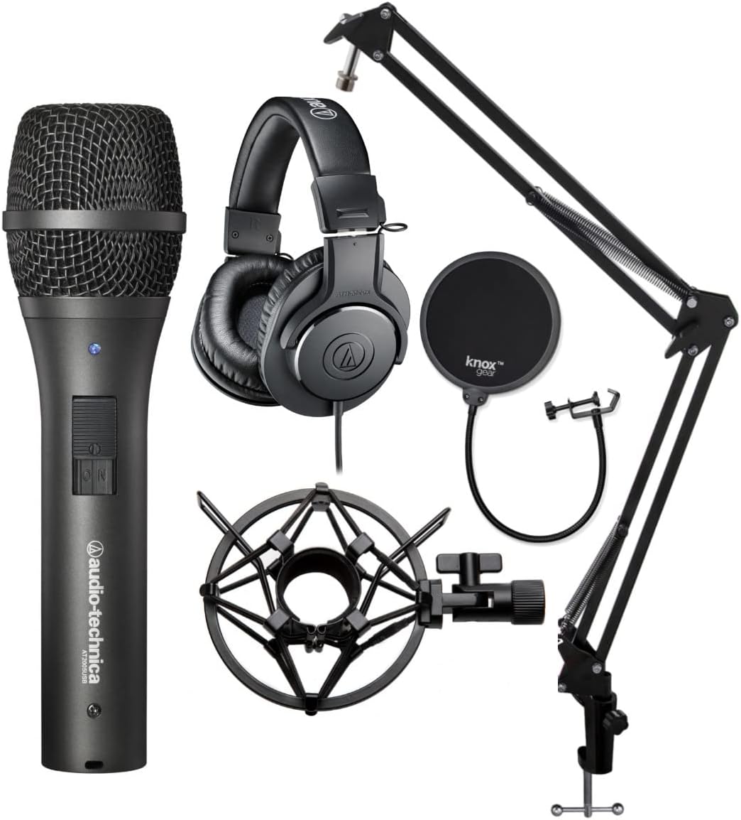 Audio-Technica AT2005USB Cardioid Dynamic Microphone and ATH-M20X ...