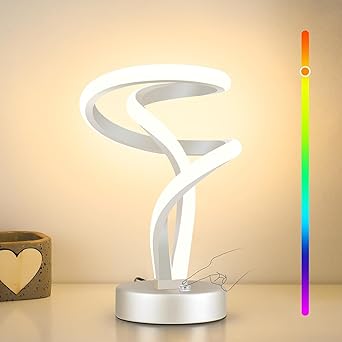 Oyxon Modern Spiral RGB Table Lamp, Touch 3 Dimmable LED Nightstand ...