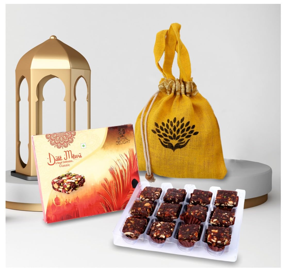 Royal Delight Classic Cardamom Flavor Date Mewa 210g with 1 Yellow Jute ...
