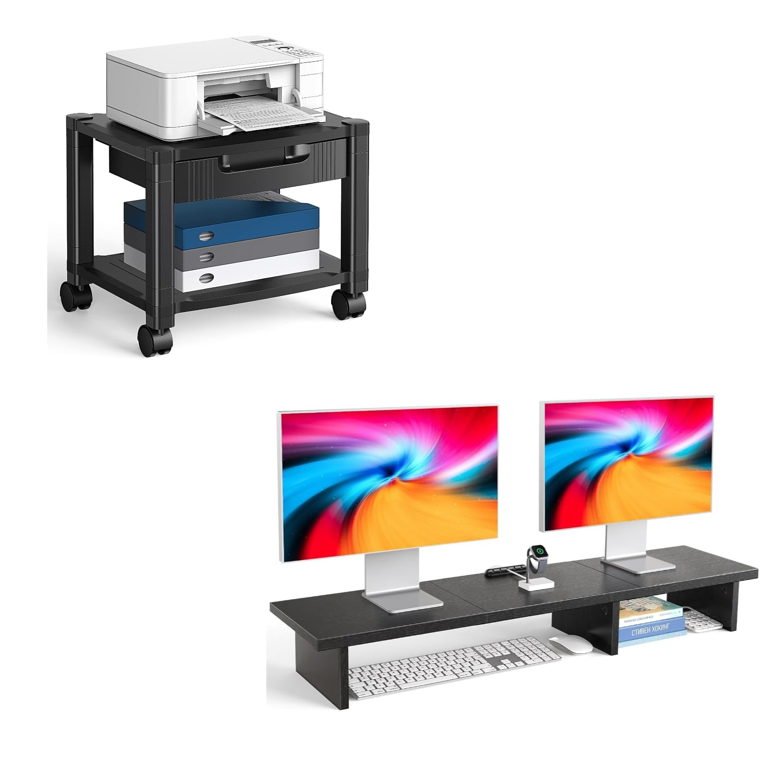 Amazon.com : HUANUO Printer Stand, Computer Monitor Stand for 2 ...