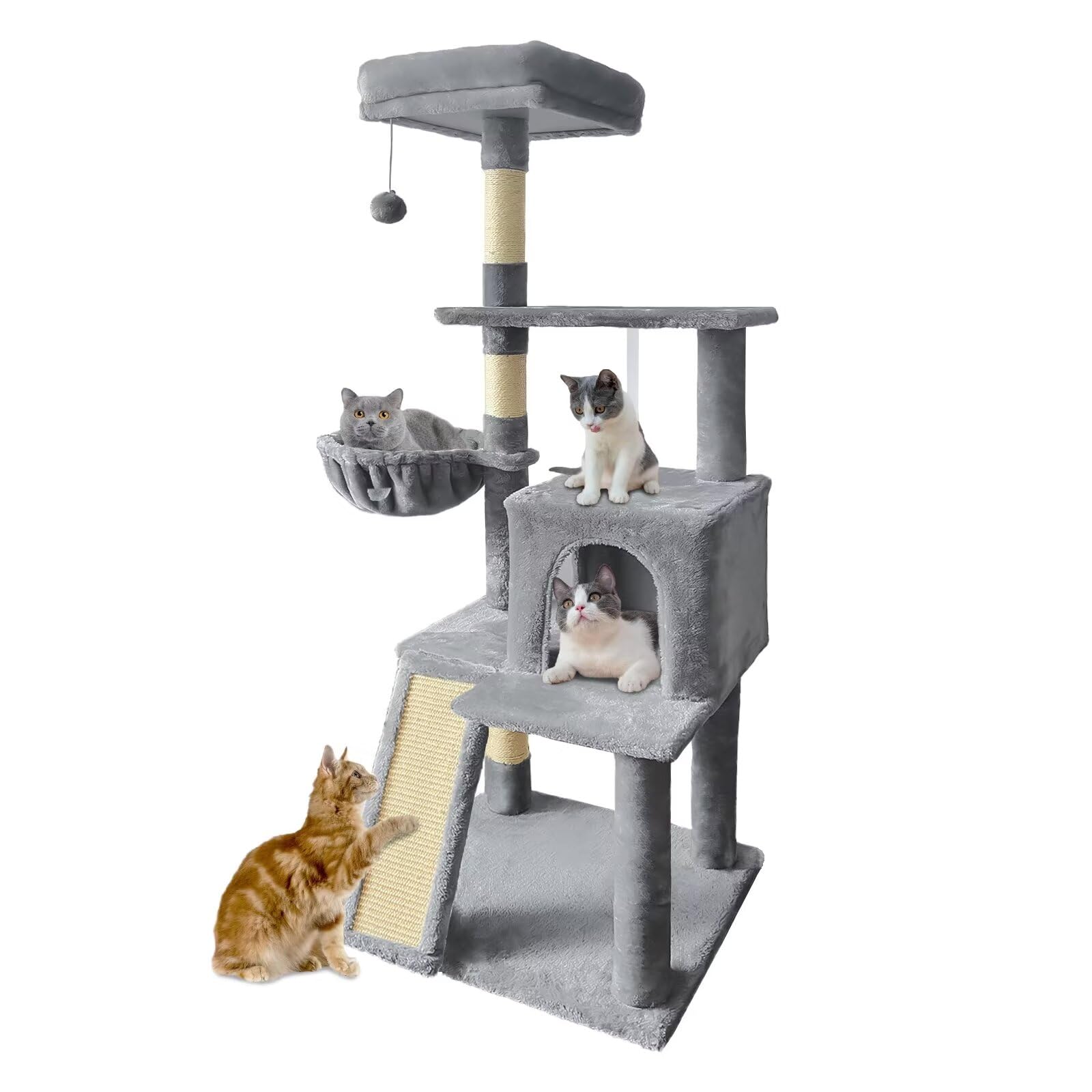 Amazon.com : Pempet 57" Cat Tree Tower for Indoor Cats, Multi-Level Cat ...