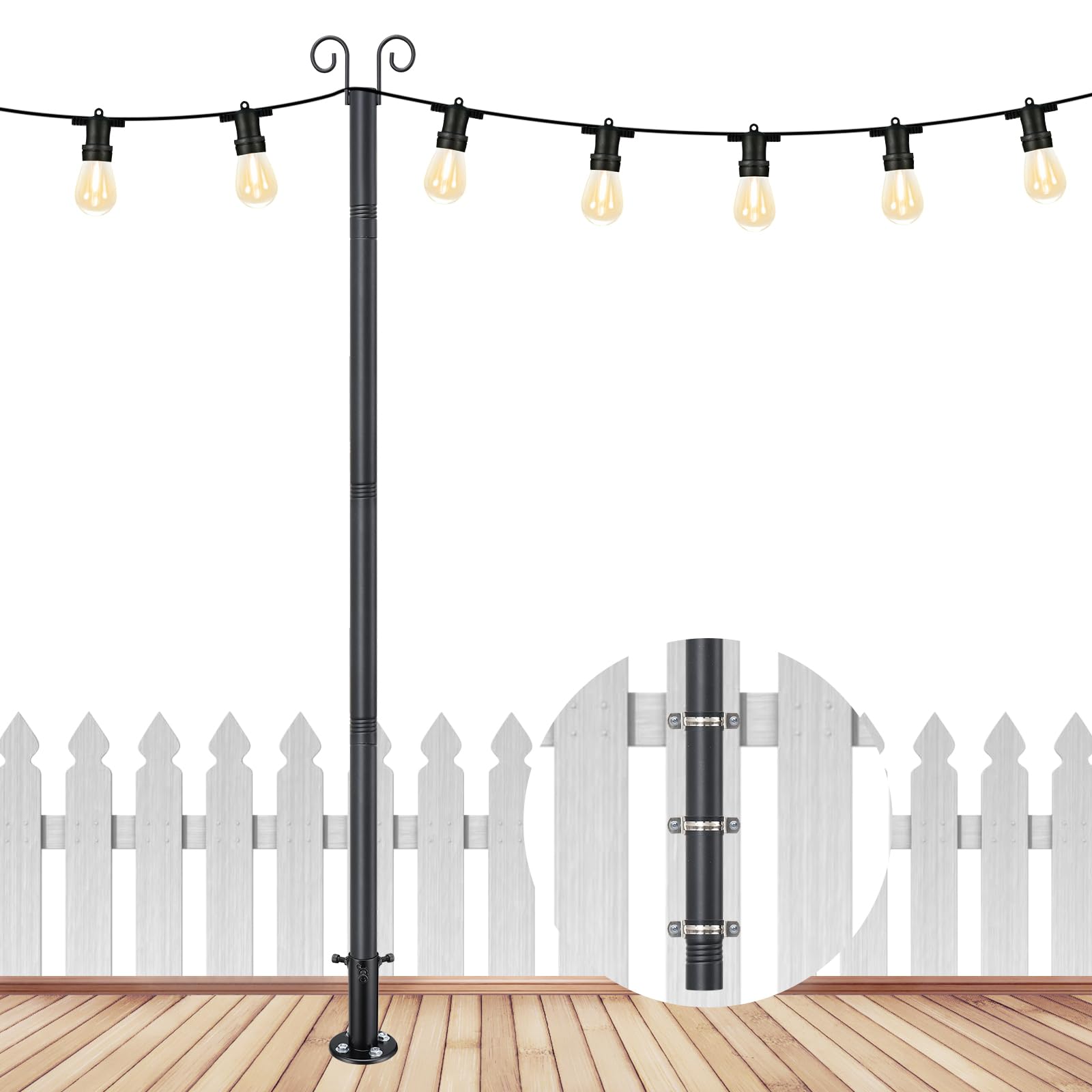 Snapklik.com : 5.6FT Outdoor String Light Poles - 2 In 1 Upgrated Black ...