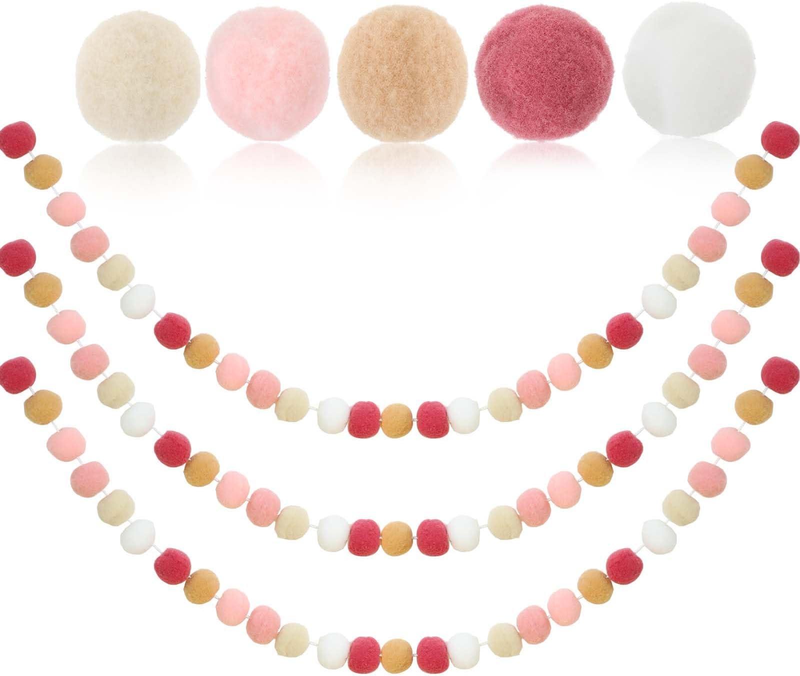 Amazon.com: Pink Pom Pom Garland | Felt Ball Garland for Nursery, Baby ...