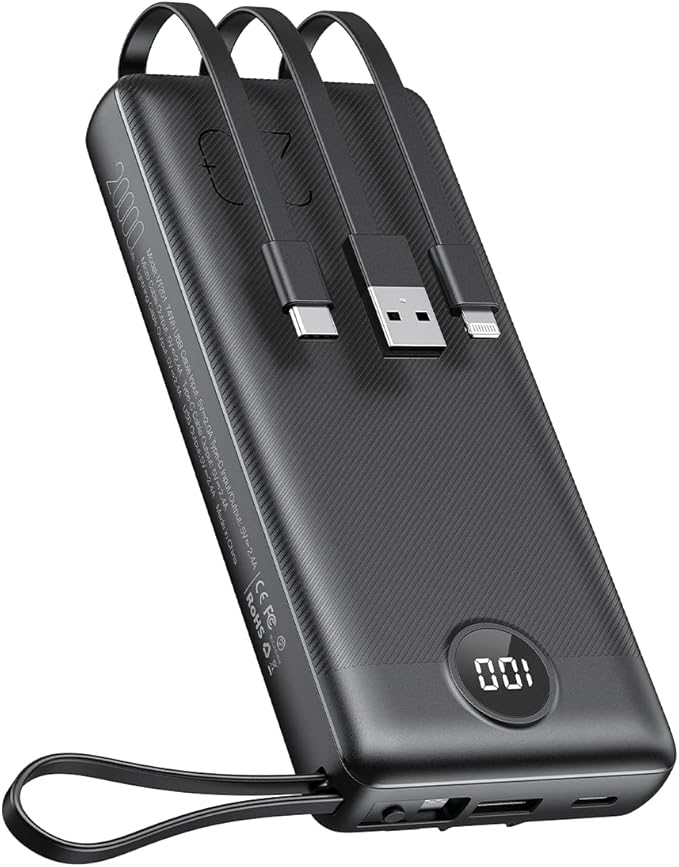 VEEKTOMX Power Bank with Built in Cables, 20000mAh Portable Charger ...