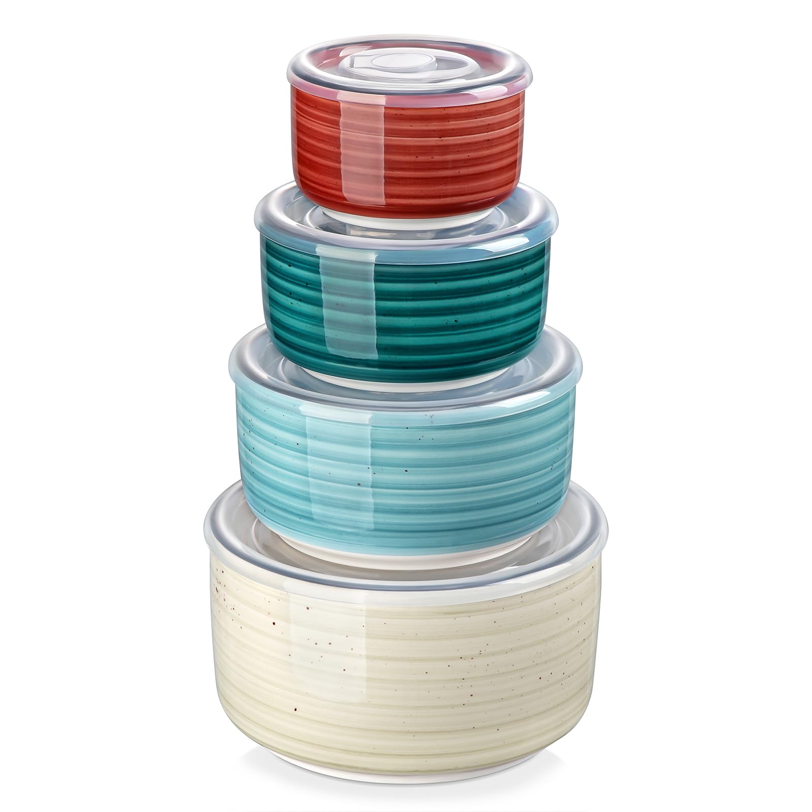 Amazon.com: vancasso Bonbon Ceramic Nesting Bowls with Lids, Microwave ...