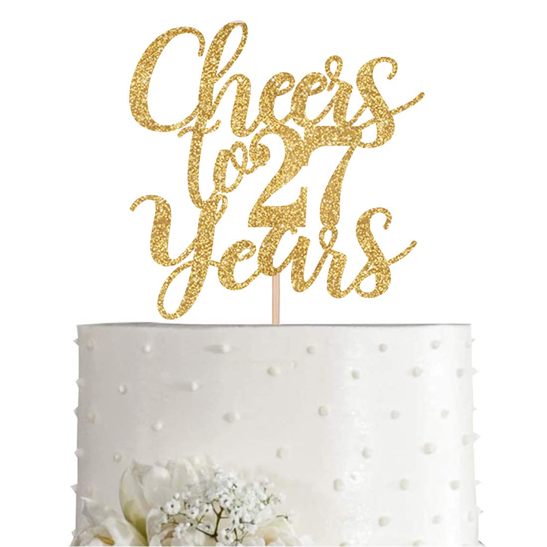 Amazon.com: Gold Glitter Cheers to 27 years cake topper, Gold Happy ...