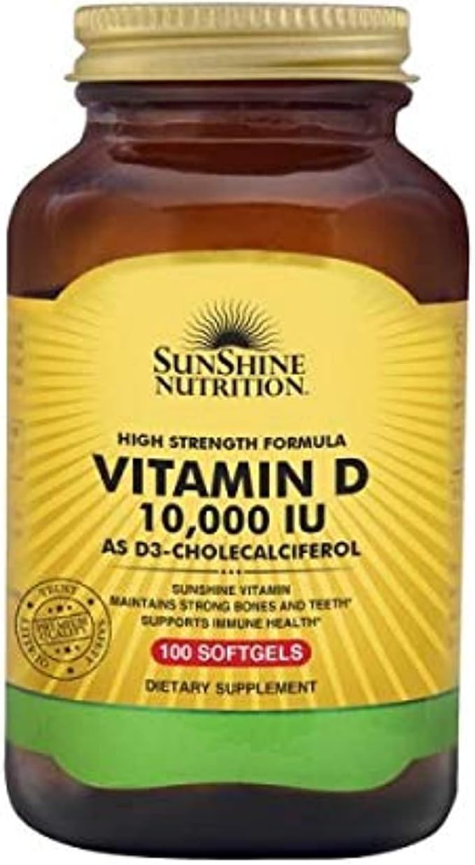 Sunshine Nutrition Vitamin D 10000 Iu (D3 Cholecalciferol), 100 ...