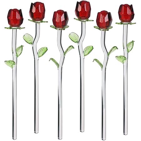 Amazon.com: Crystal Red Roses - Set of 6 Rosebud Long Glass Stem with ...