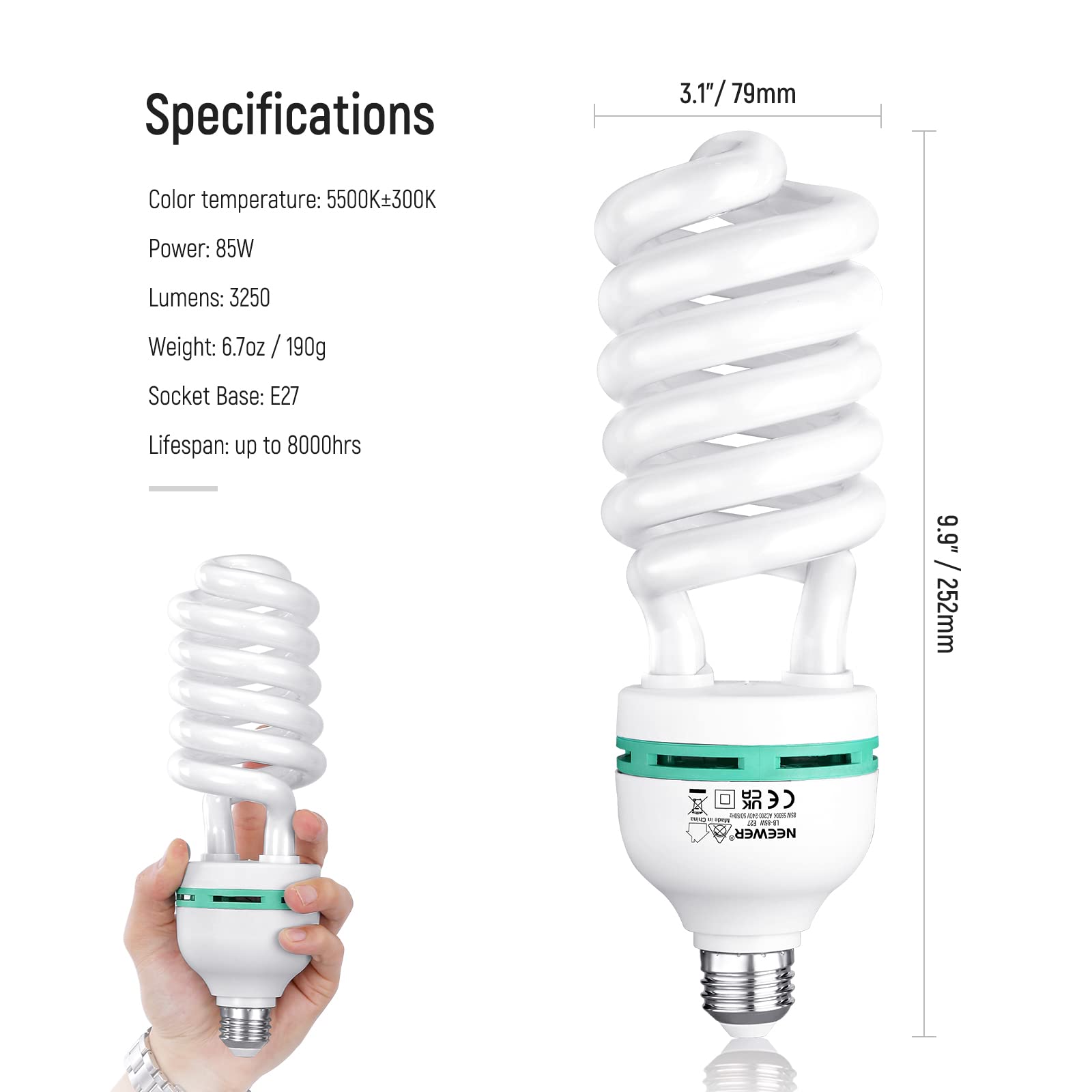5500k Daylight Spiral Bulbs 2-Pack 85W CFL Spiral Bulbs 5500K Daylight ...