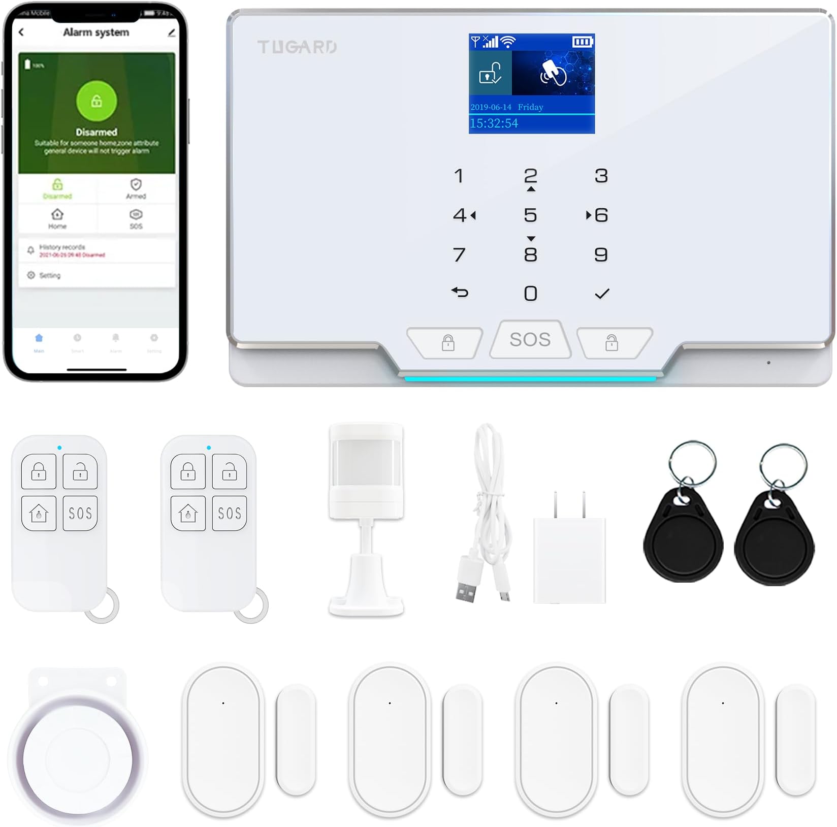 Amazon.com : Wireless Home Alarm System 11 Piece-kit, WiFi Alarm System ...