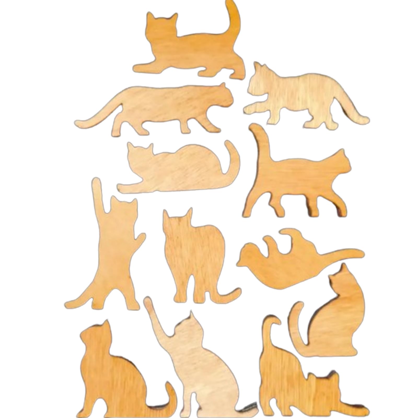 12 PCS Different Forms Cat Wooden DIY Crafts Paper Cutouts Wooden Cat ...