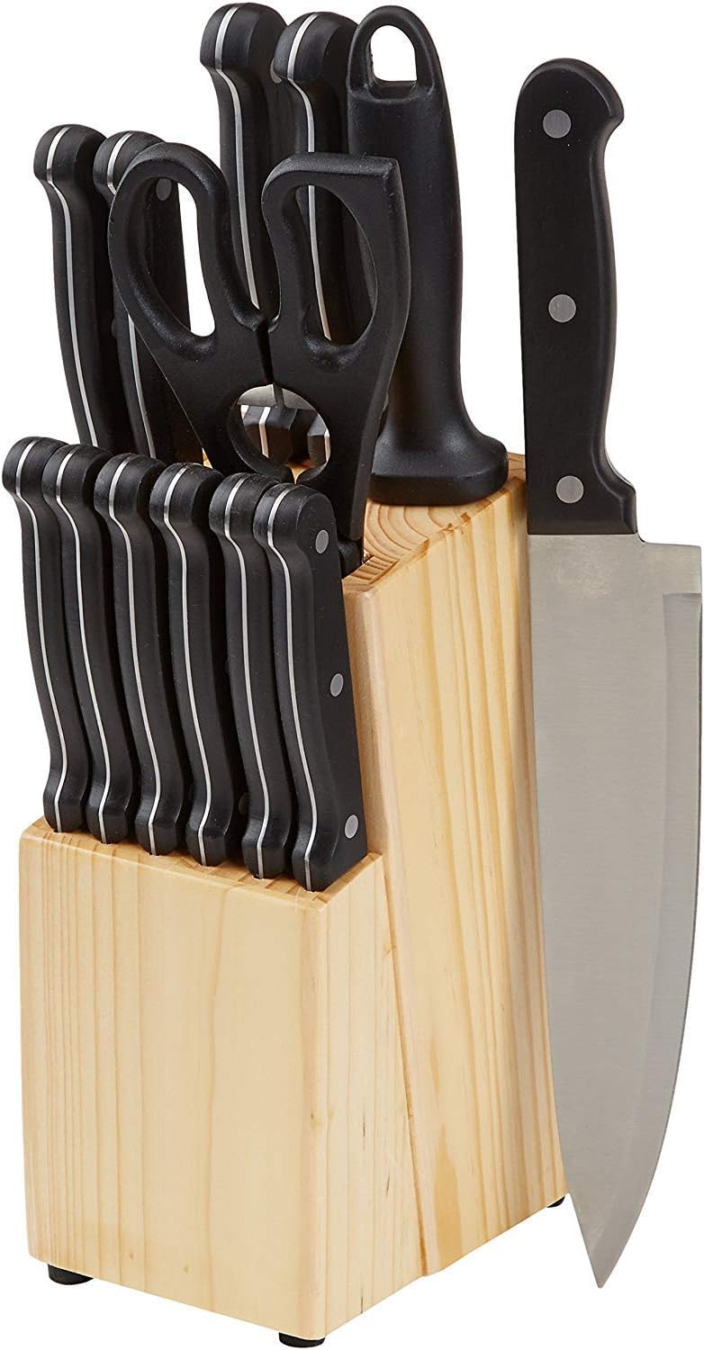 Amazon Basics 14-Piece Knife Set with Block, Black : Amazon.co.uk: Home ...