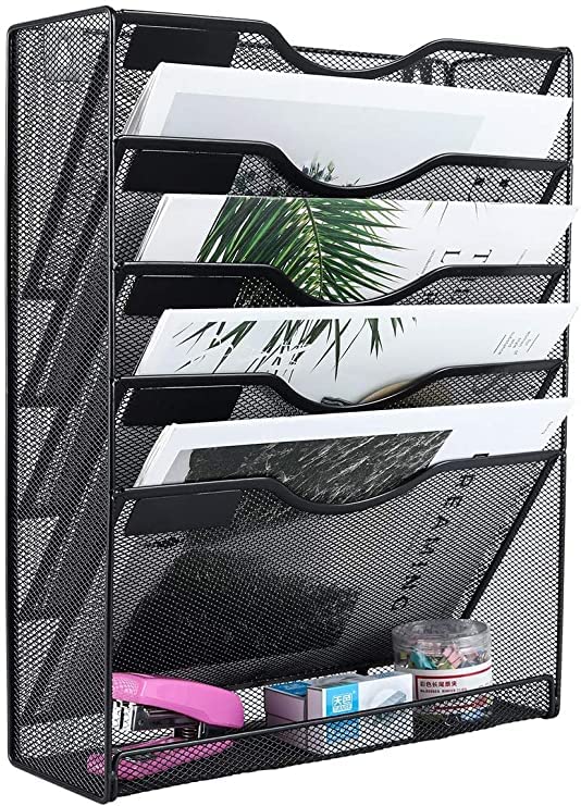 izee Mesh Wall Magazine Rack | 5-Tier Mesh Wall Hanging File Holder ...