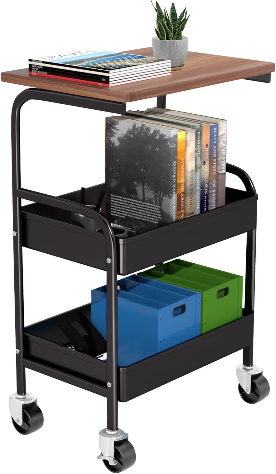 Amazon.com: 3 Tier Rolling Cart, with Table Top, Rolling Storage Cart ...
