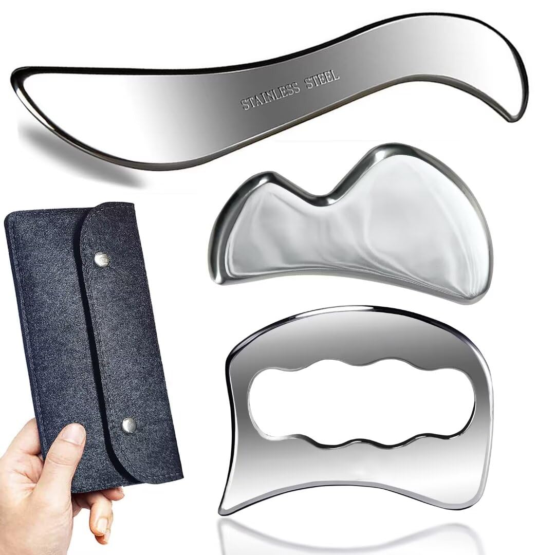 GYX COELE 3 in 1 Stainless Steel Gua Sha set Scraping Massage Tool ...