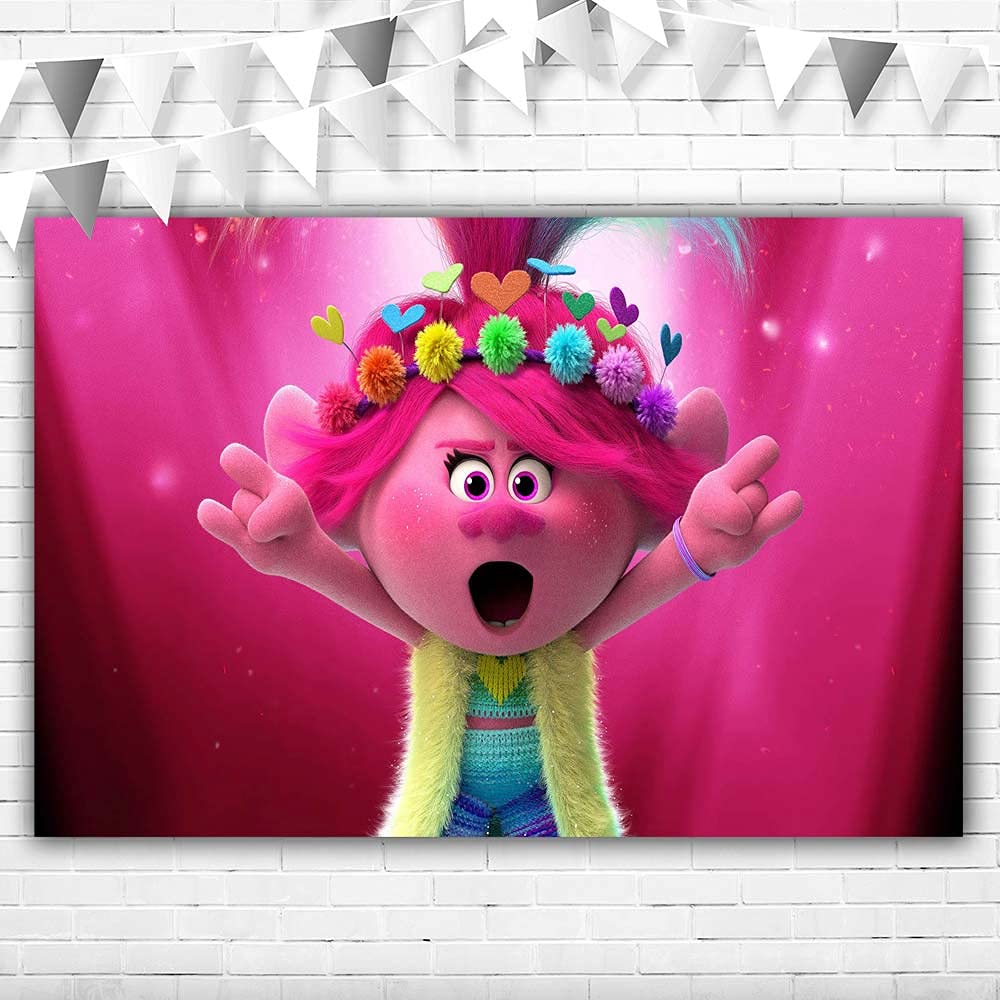 Buy YouRan Trolls Poppy Backdrop for Birthday Party 5x3ft Pink Poppy ...