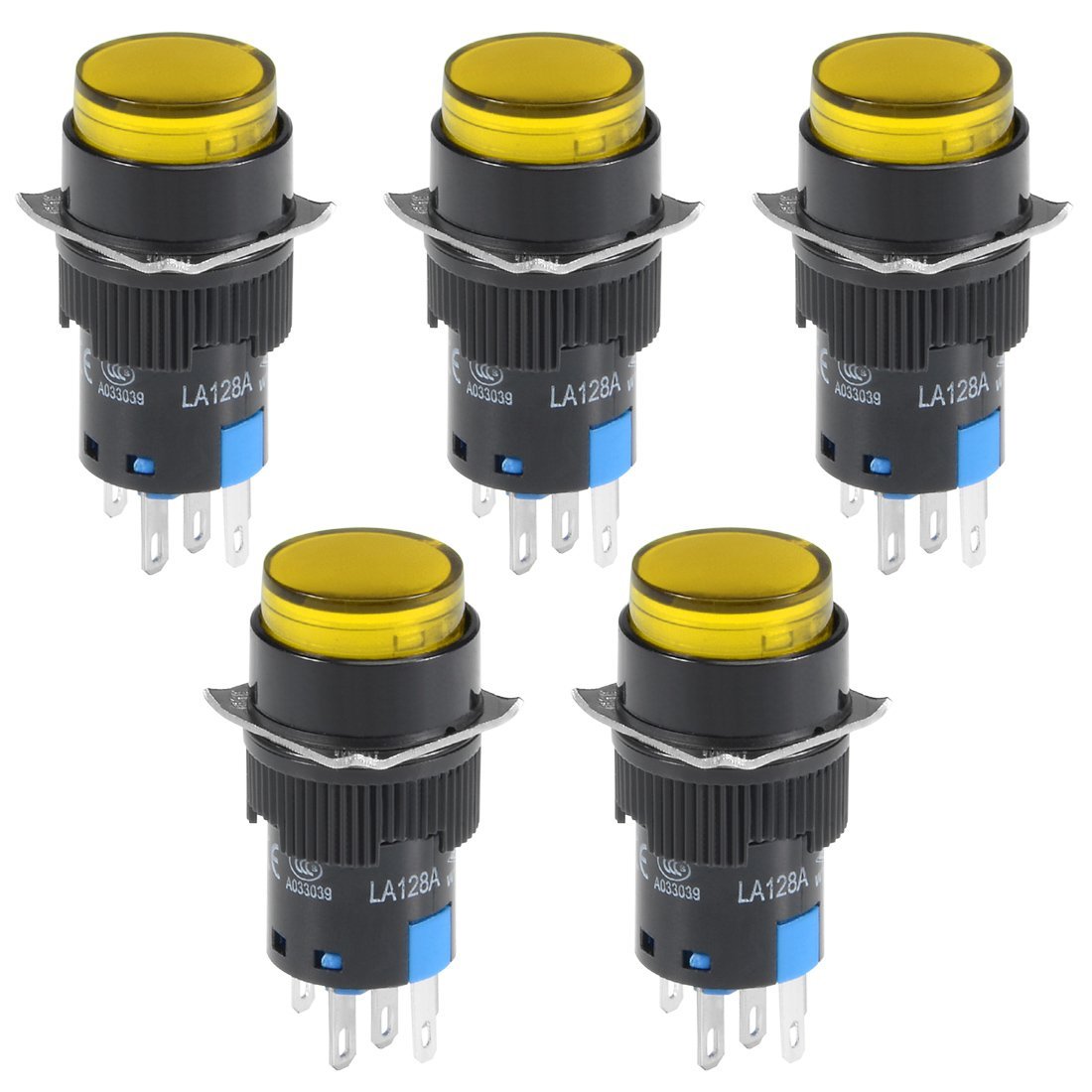Sourcingmap 5 Pcs 16mm Momentary Push Button Switch Yellow LED Light Round Button 1 NO 1 NC ...