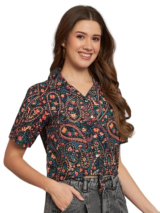 Buy THE DRY STATE Womens Paisely Printed Loos Fit Shirt with Tie Knot ...