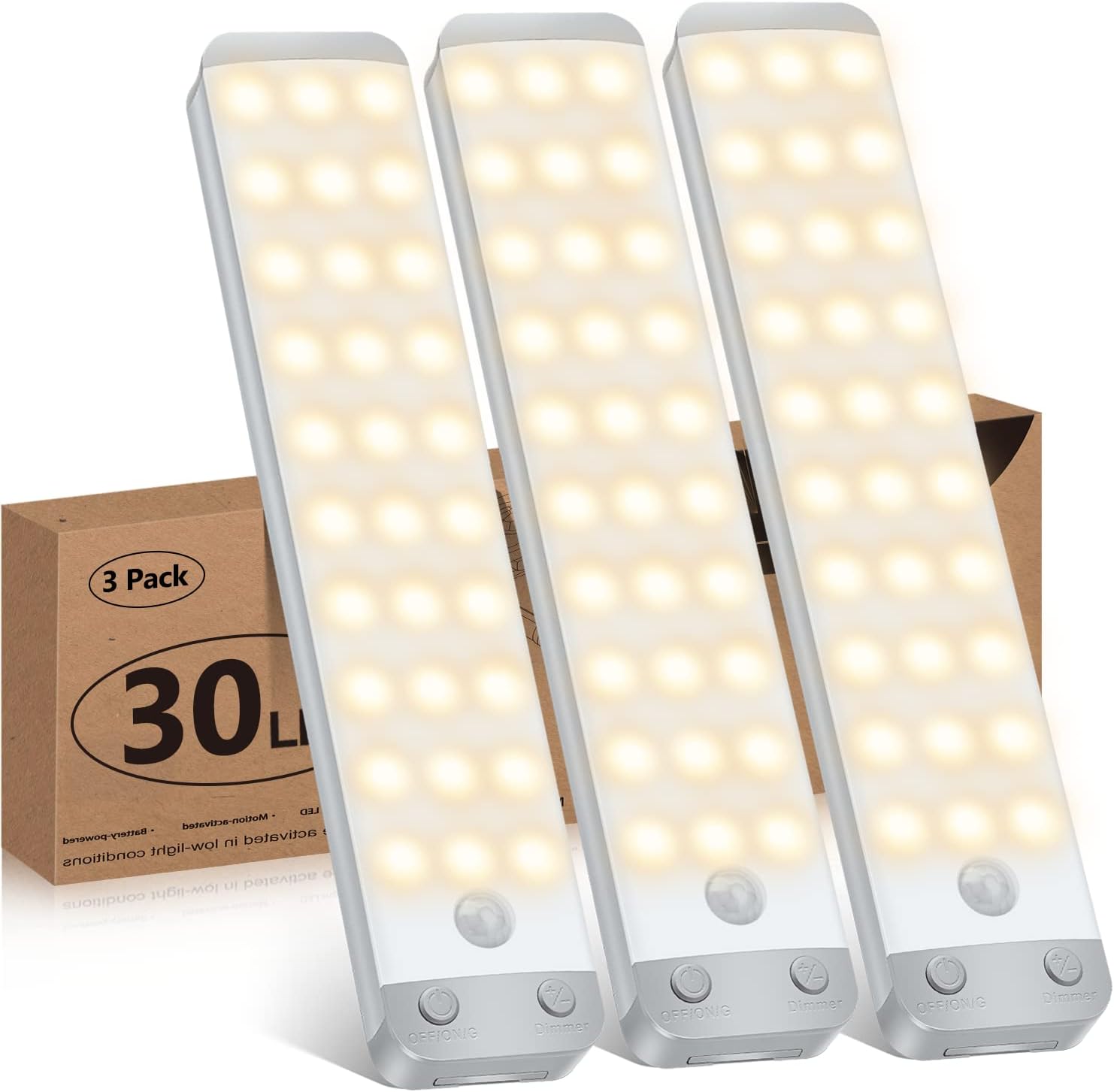 PRIORARE 30-LED Dimmer Under Cabinet Lights, Magnetic Motion Activated ...