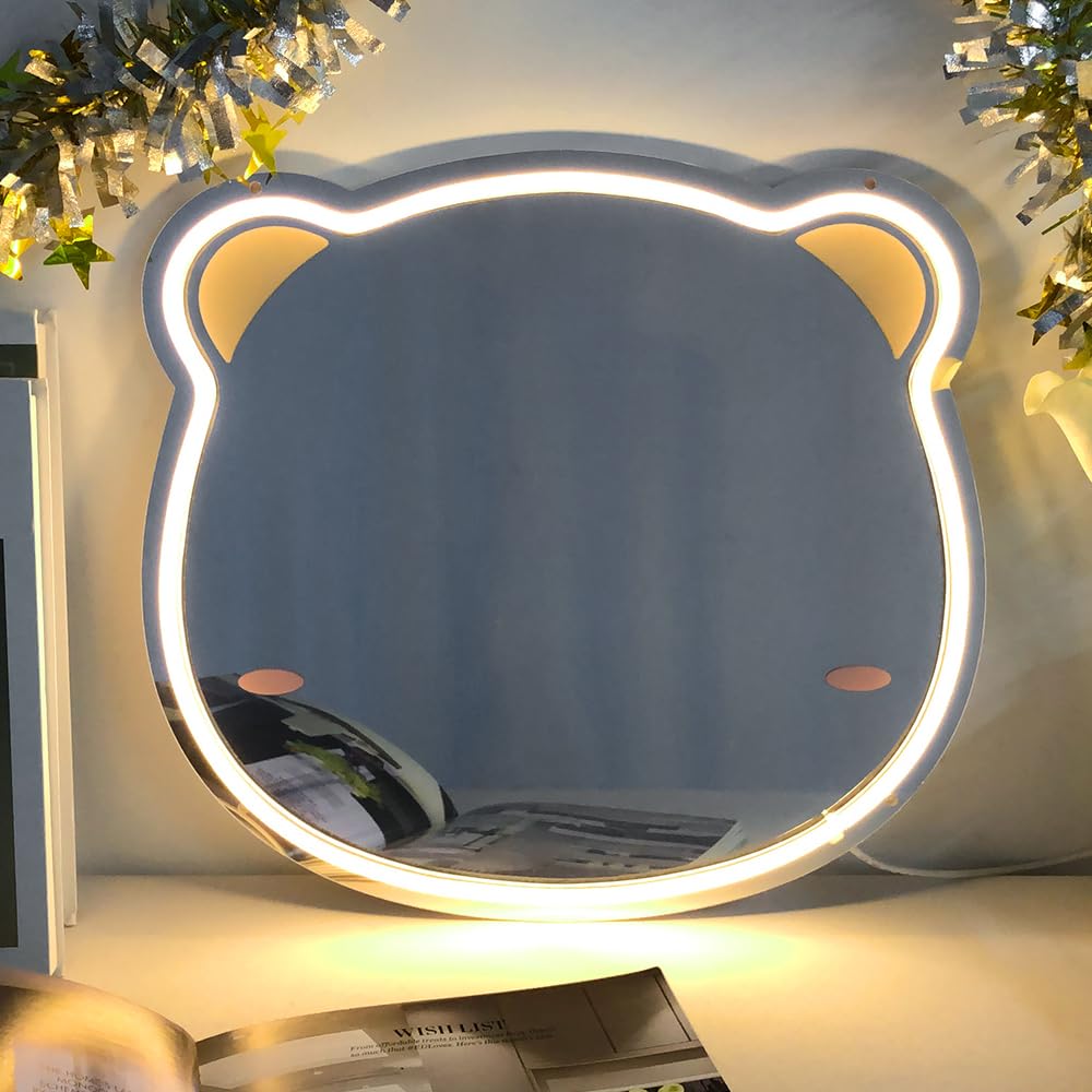 COLORNEON Bear Mirror with Lights for Wall Decor - Lightweight, Rust ...