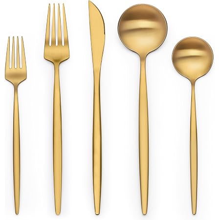 Amazon.com | Matte Gold Silverware Set, Bysta 20-piece Stainless Steel ...