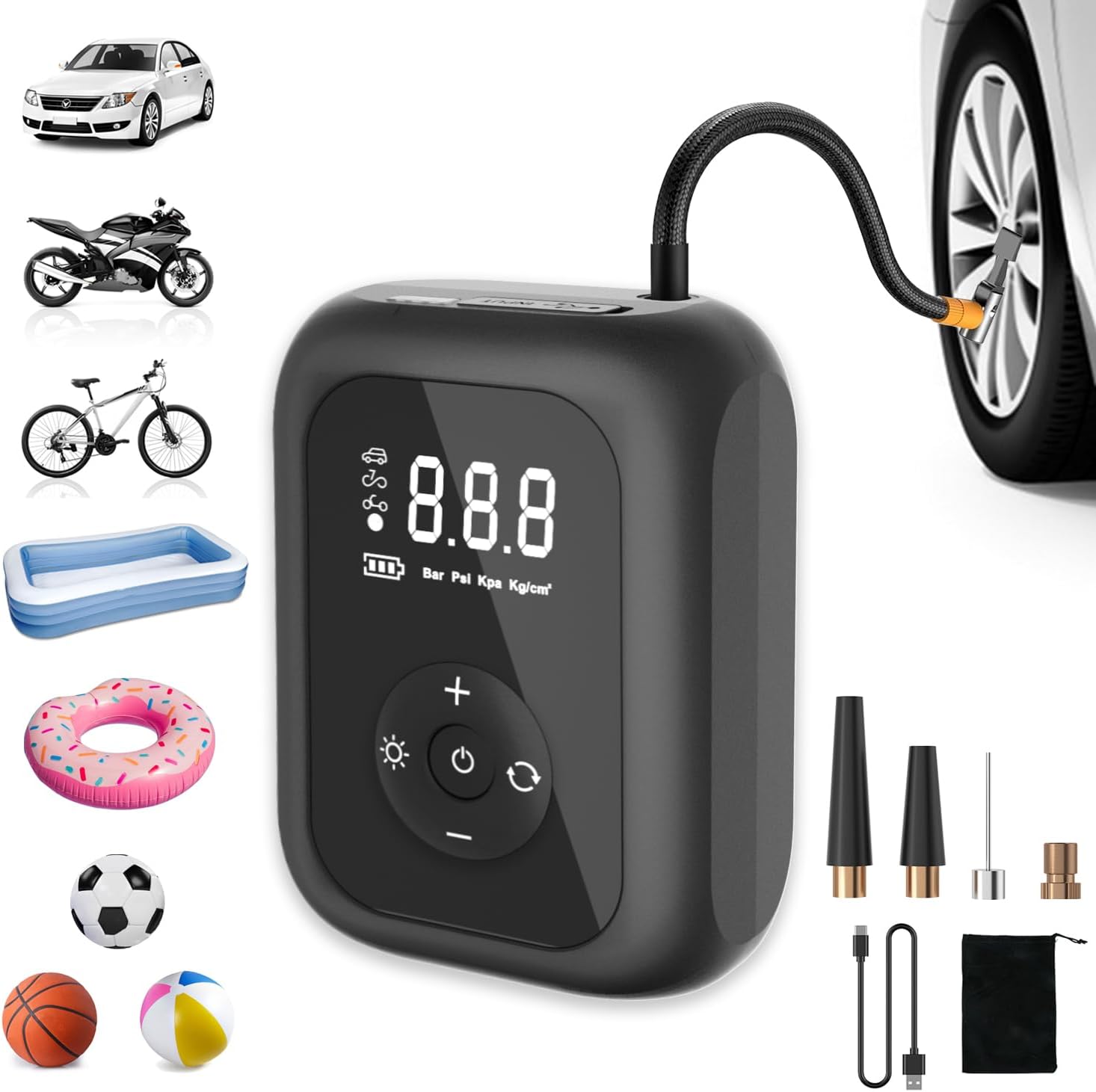 Joomouney Tyre Inflator Air Compressor, Cordless Car Tyre Pump ...