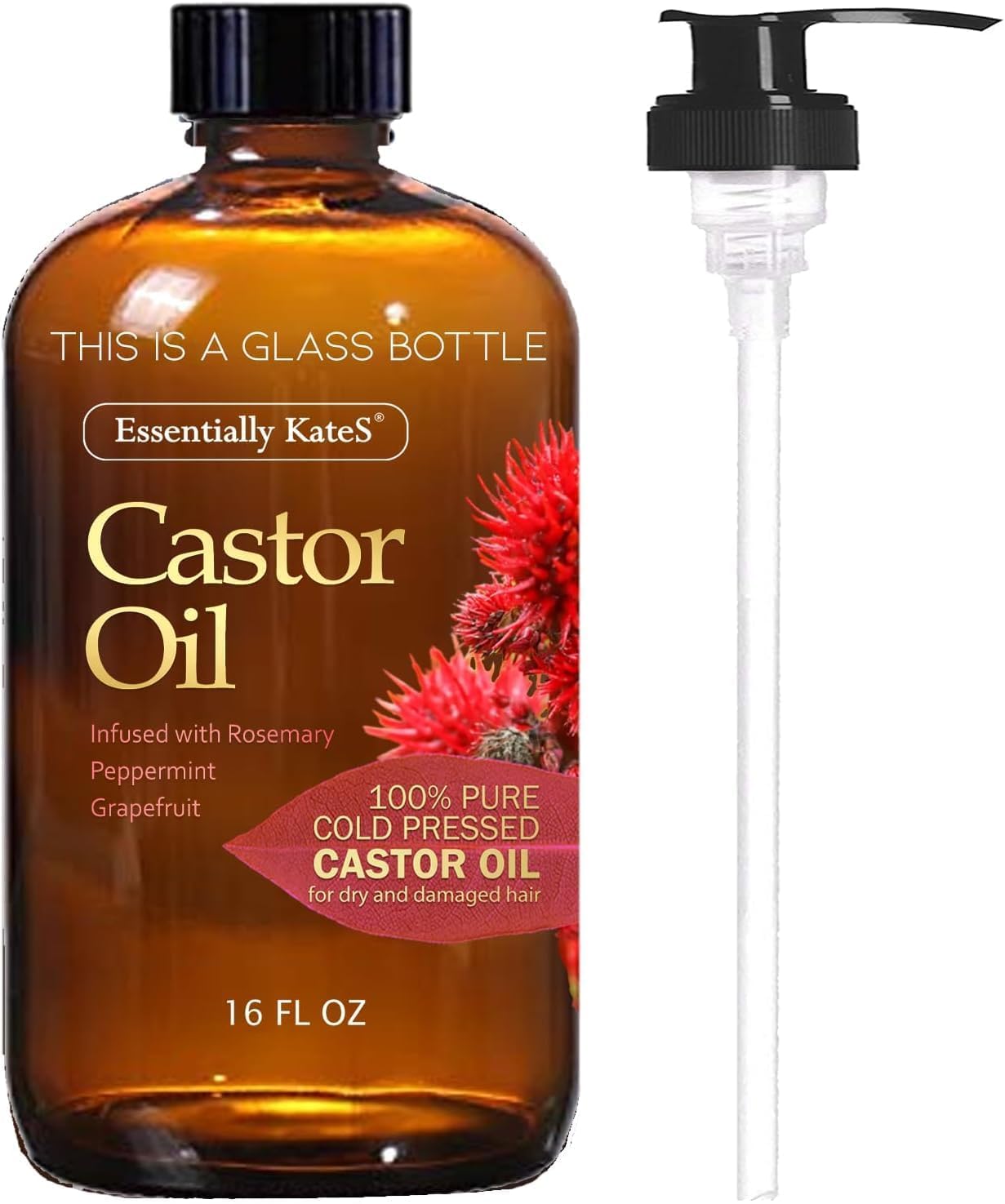 Amazon.com: Castor Oil 16 Fl Oz (Glass Bottle) - Rosemary Peppermint ...