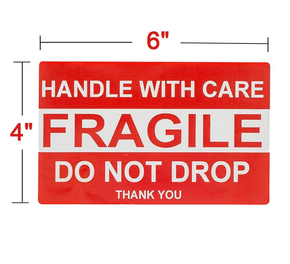 SJPACK Large Fragile Stickers 4'' x 6'' Eye-catching Fragile - Handle ...