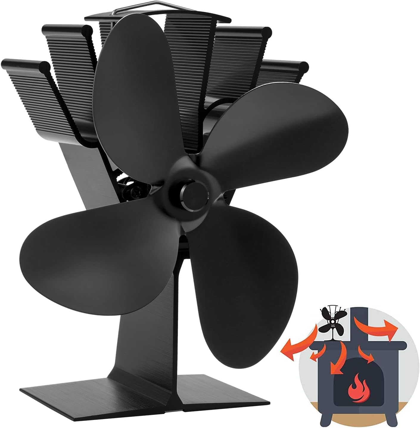 Amazon.com: Wood Stove Fan Black Fireplace 4 Blade Heat Powered Stove ...