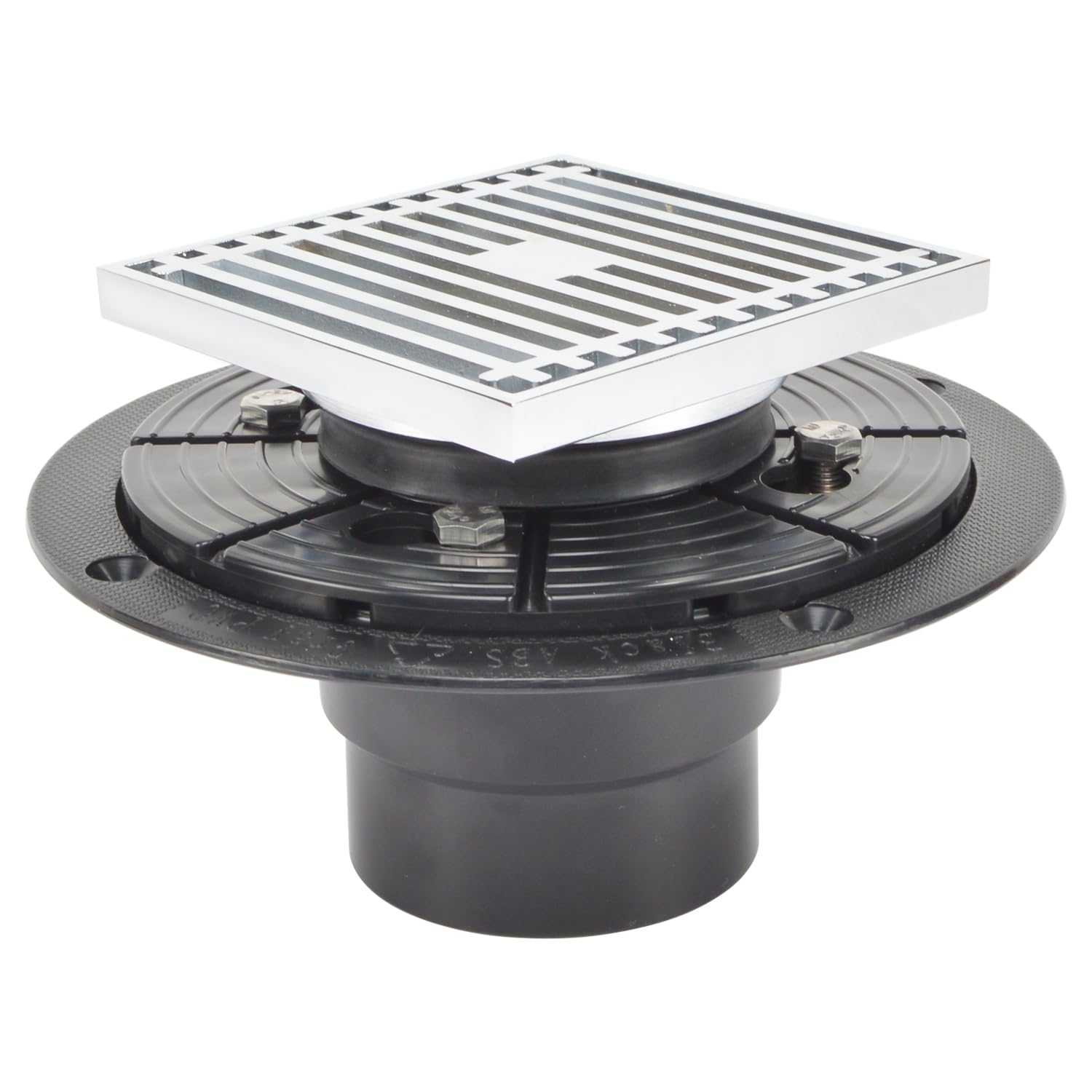 HYDRO MASTER 4'' Brass Square Shower Drain with 2" No Hub Black ABS ...