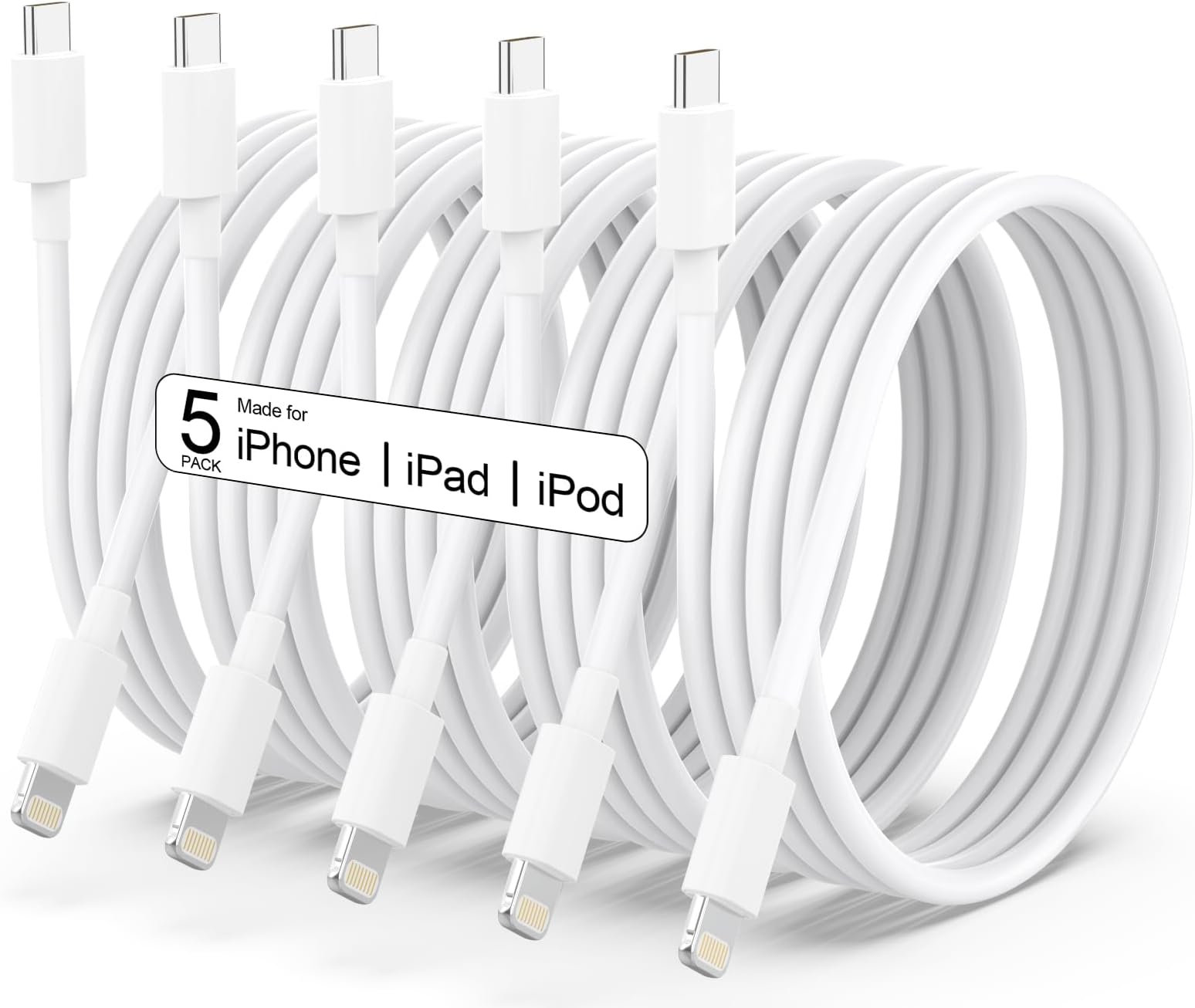 Amazon.com: USB C to Lightning Cable Apple MFi Certified 5 Pack/6 FT ...
