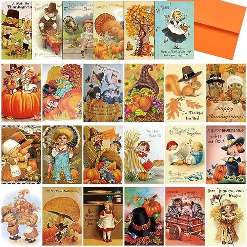 Amazon.com : Geosar 24 Pack Vintage Thanksgiving Cards with Envelopes 4 ...