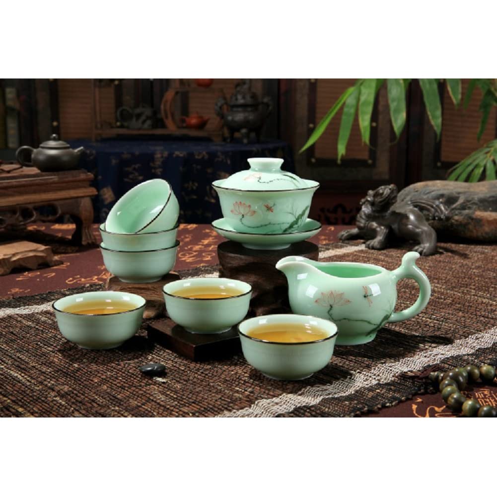 Snapklik.com : Hotumn Celadon Handcrafted Porcelain Tea Set Lotus Theme ...