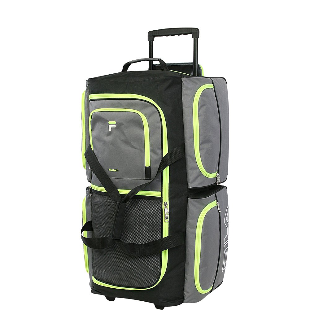 Amazon.com | Fila 7-Pocket Large Rolling Duffel Bag, Grey/Neon Lime ...