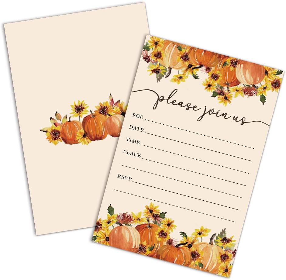 Amazon.com : Whaline Fall Invitations 25 Sets Autumn Leaves Pumpkin ...